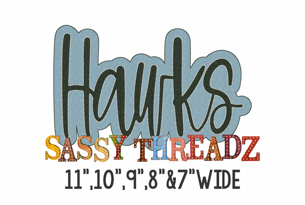 Hawks Bean Stitch Script Stacked Embroidery Download - Sassy Threadz