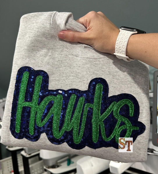 Hawks Bean Stitch Script Stacked Embroidery Download - Sassy Threadz